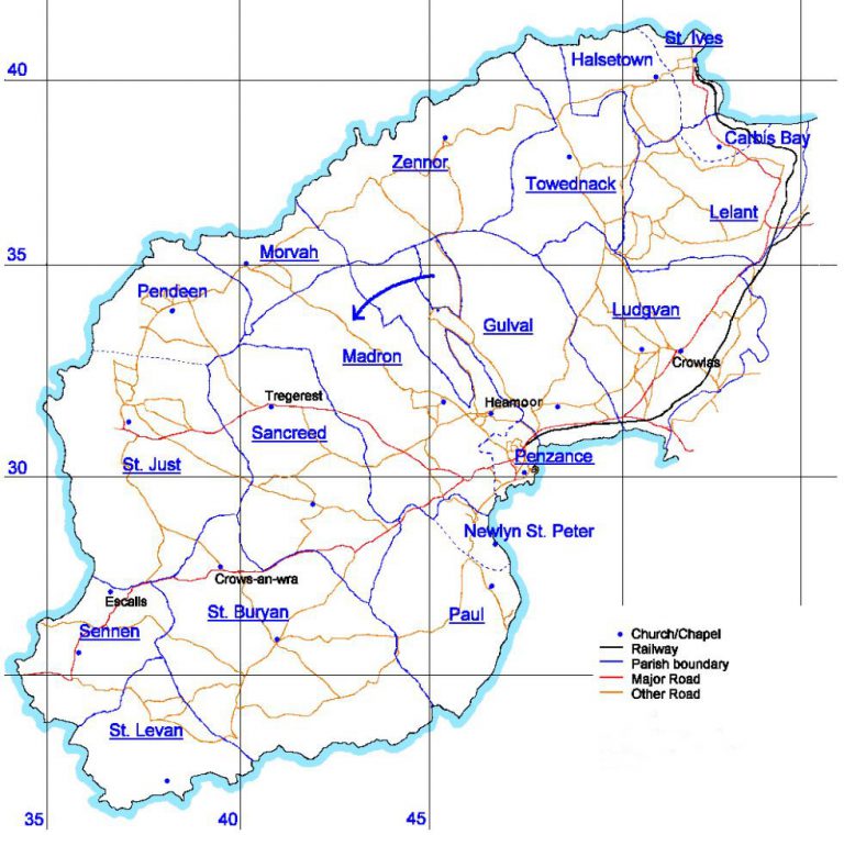 Map of West Penwith Grenfell Family History